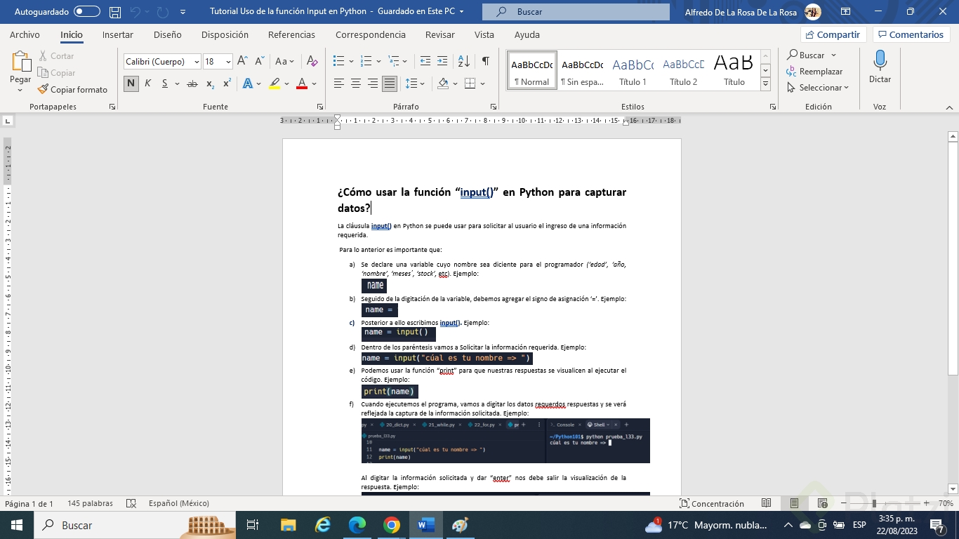 Uso del input() para capturar información en python
